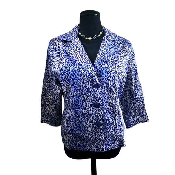 Jackets & Coats | Joan Rivers Blue White Cheetah Print 34 Sleeve Blazer ...